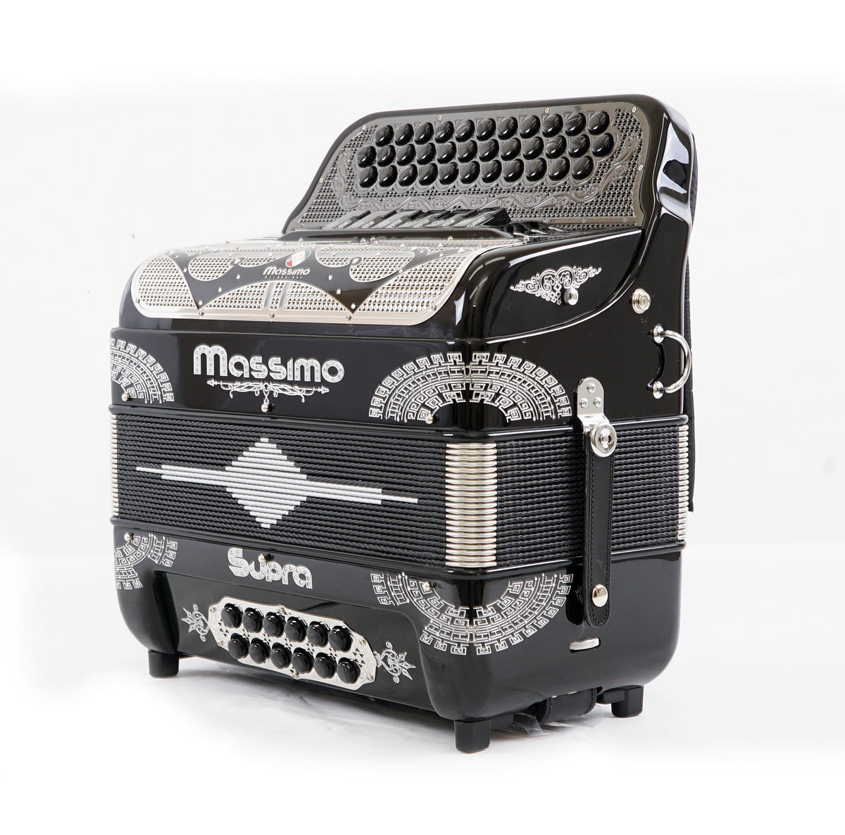 Massimo Supra 6 Switches Black (Silver details) F/G – Massimo Accordions