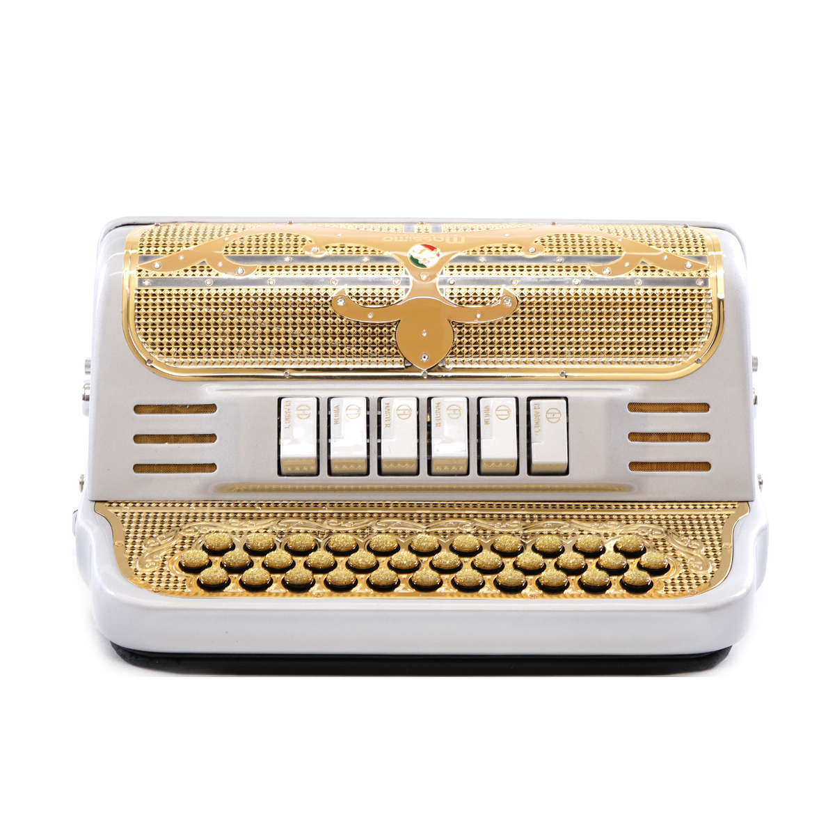 Massimo Supra 6 Switches Silver (Gold details) F/G – Massimo Accordions